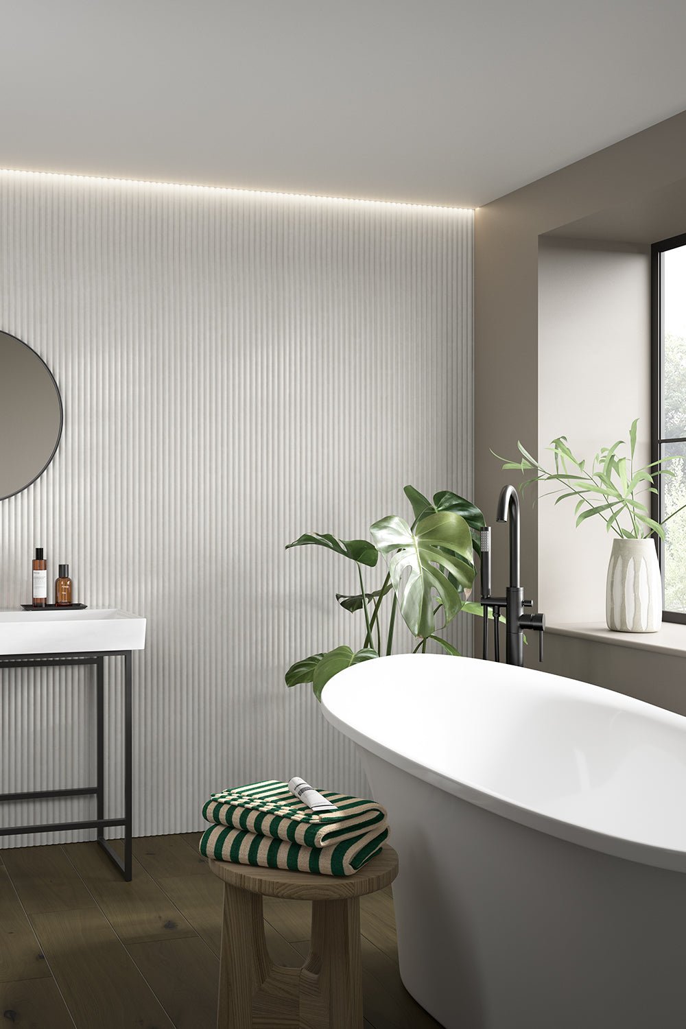 Reeded Waterproof White Marble | Naturewall