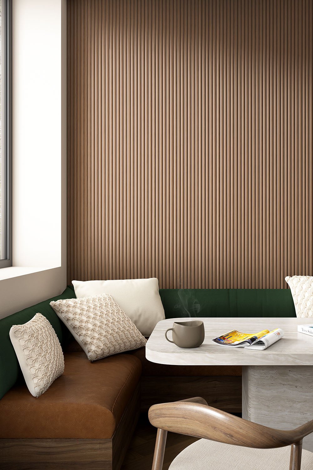Reeded Fine Waterproof Walnut Panel | Naturewall