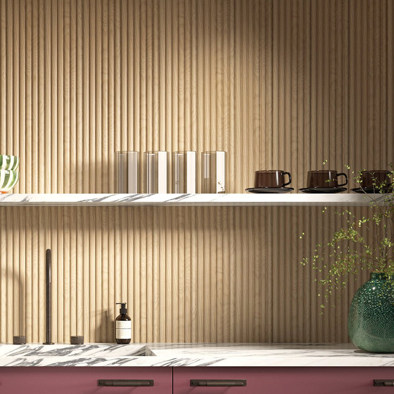 Reeded Fine Waterproof Natural Oak Panel | Naturewall