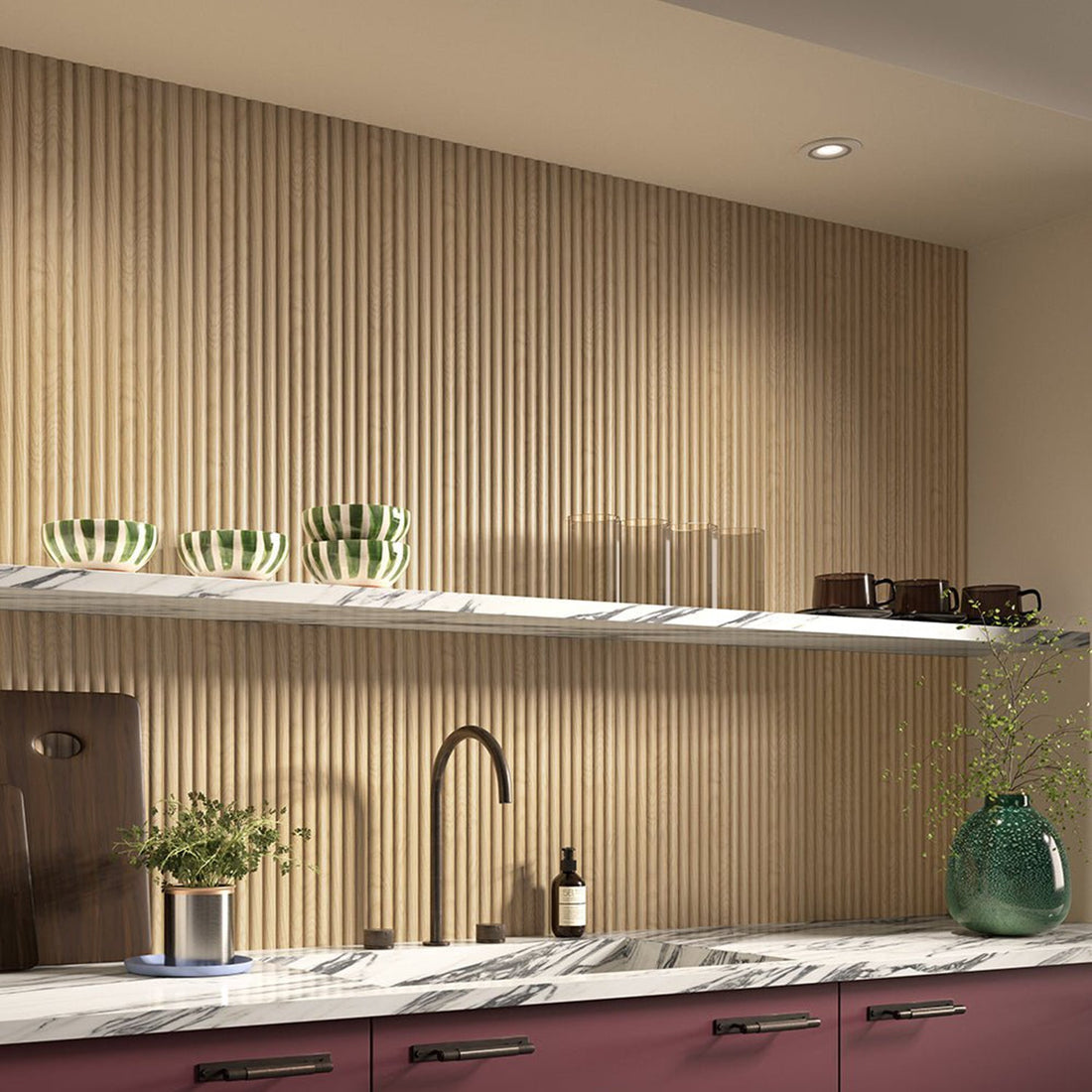 Reeded Fine Waterproof Natural Oak Panel | Naturewall