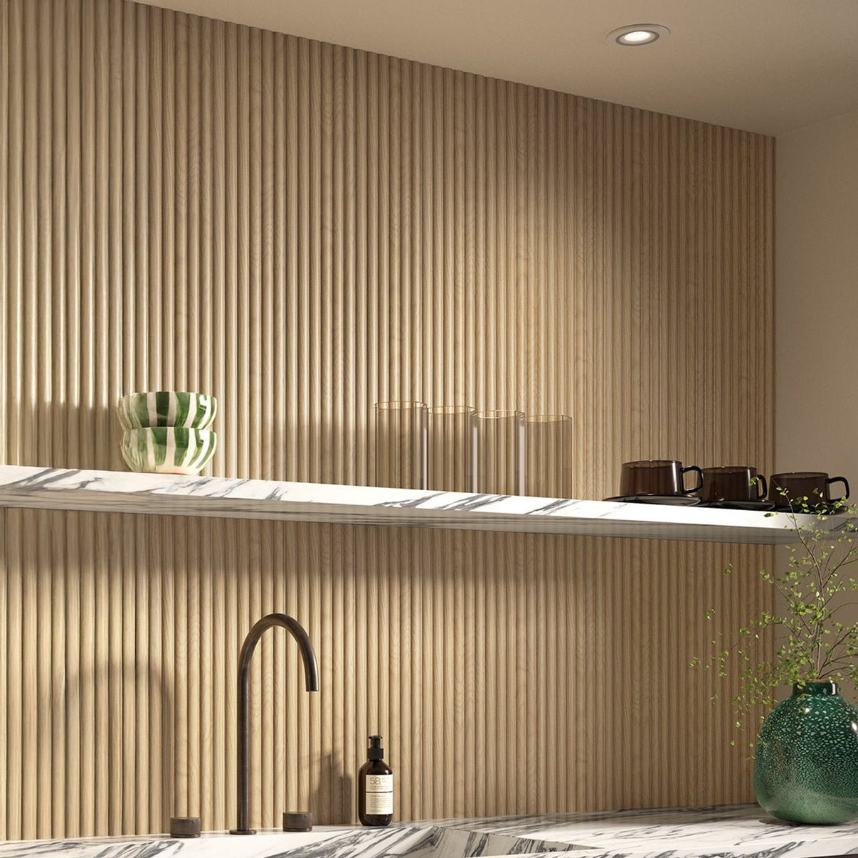 Reeded Fine Waterproof Natural Oak Panel | Naturewall