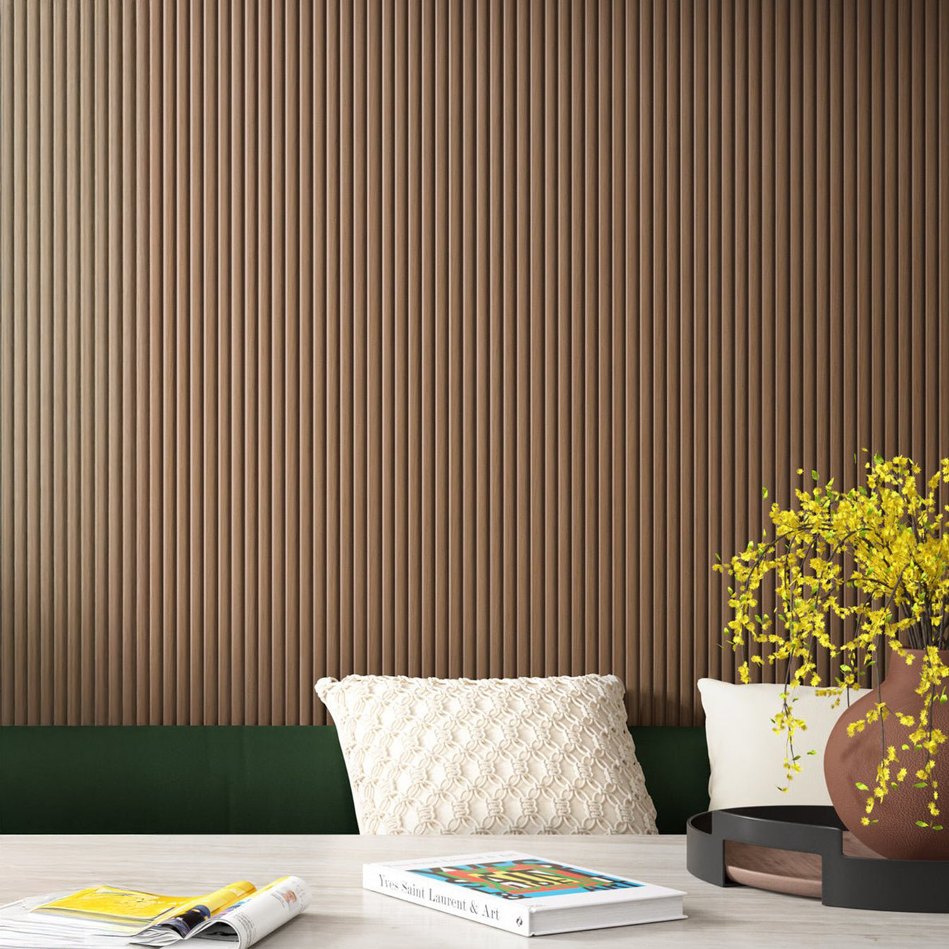 Reeded Fine Waterproof Walnut Panel | Naturewall