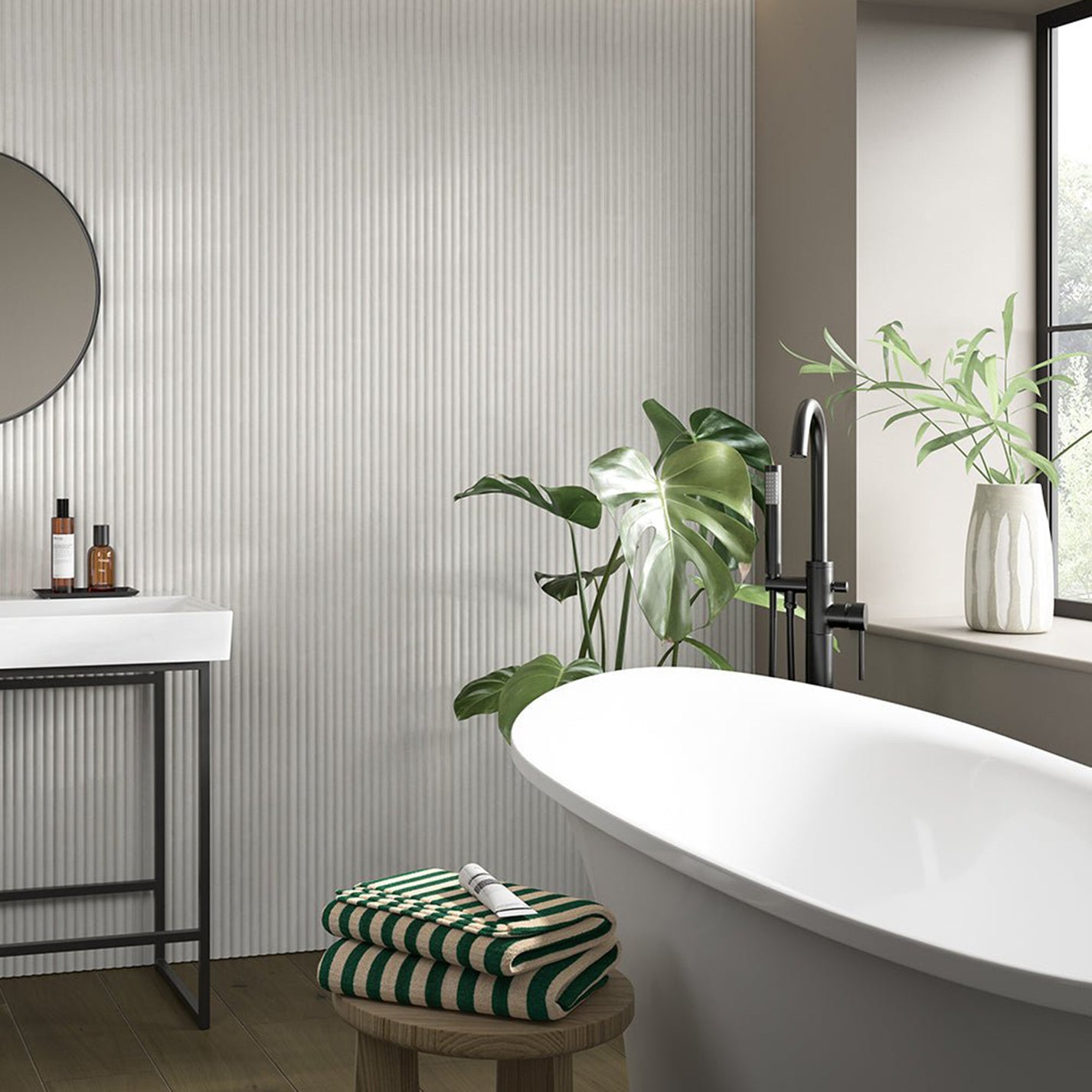 Reeded Waterproof White Marble Panel | Naturewall