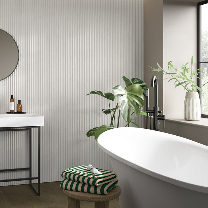 Reeded Waterproof White Marble Panel | Naturewall