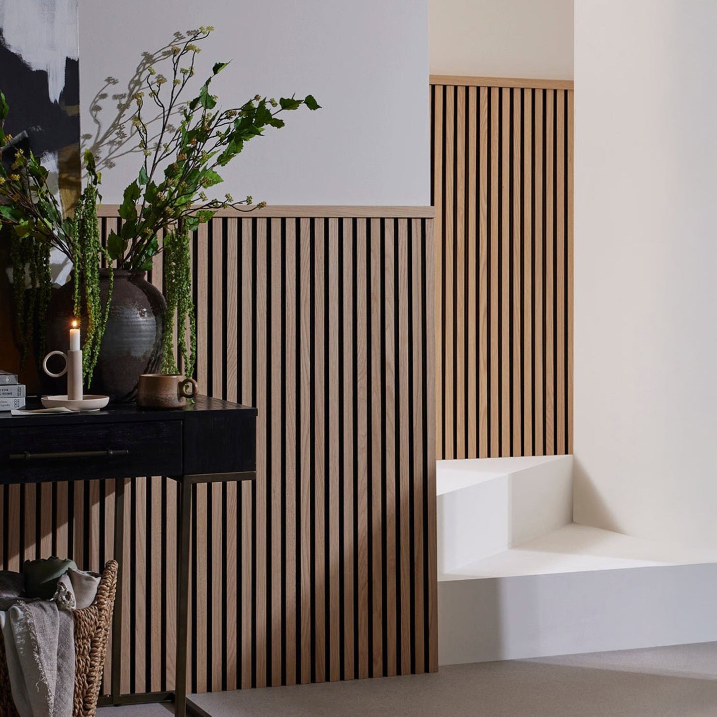 SlatWall Half Height Natural Oak & Black Panel | Naturewall