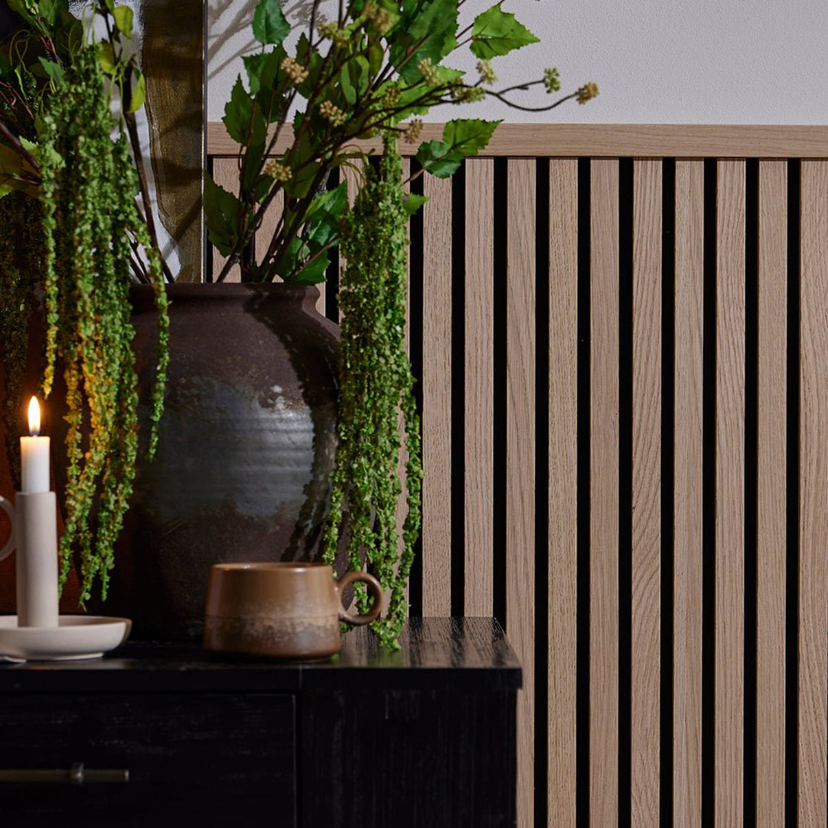 SlatWall Half Height Natural Oak & Black Panel | Naturewall