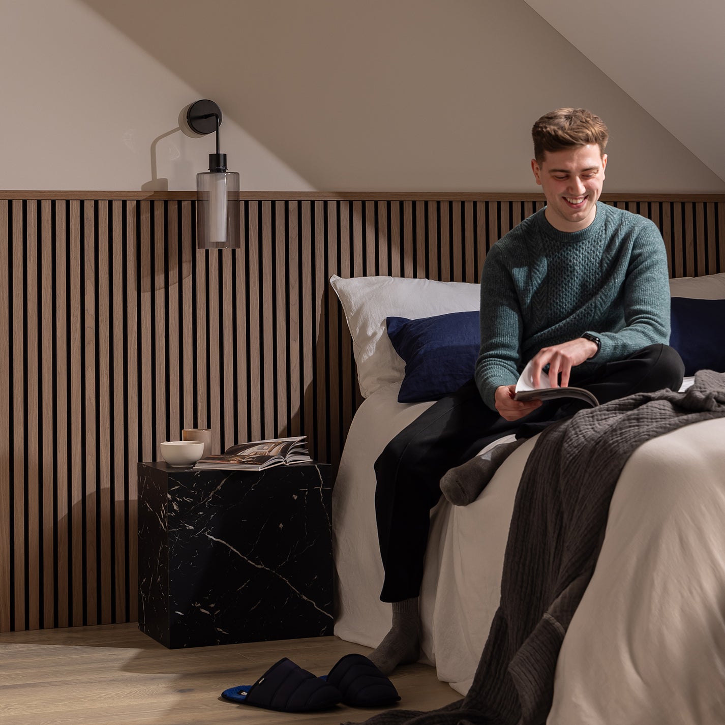 SlatWall Acoustic Half Height Walnut Panel | Naturewall